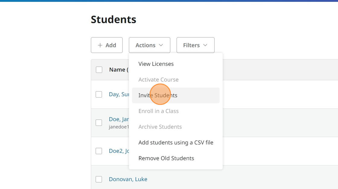 Invite a student to the Institution (via Students tab) – CompTIA