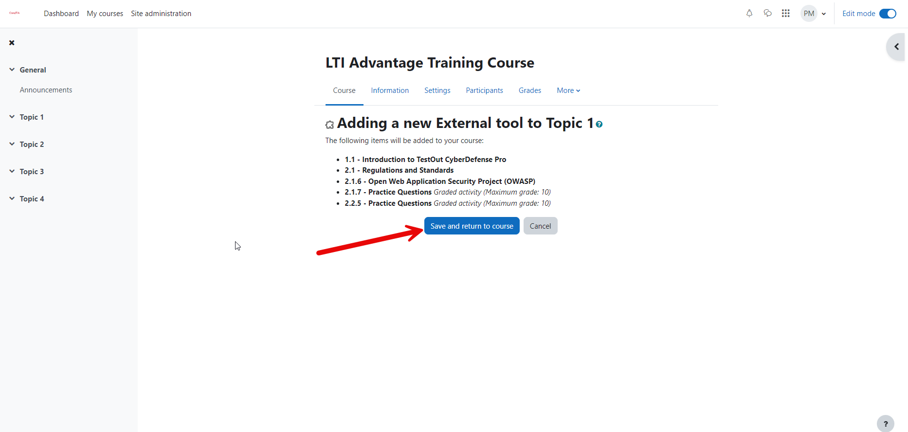 Moodle LTI Advantage (1.3) - Linking to Course Resources – CompTIA