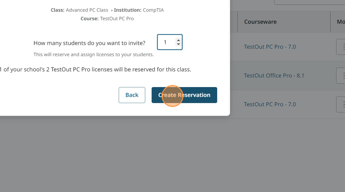 Step 3. Invite Students to Class with Licenses – CompTIA