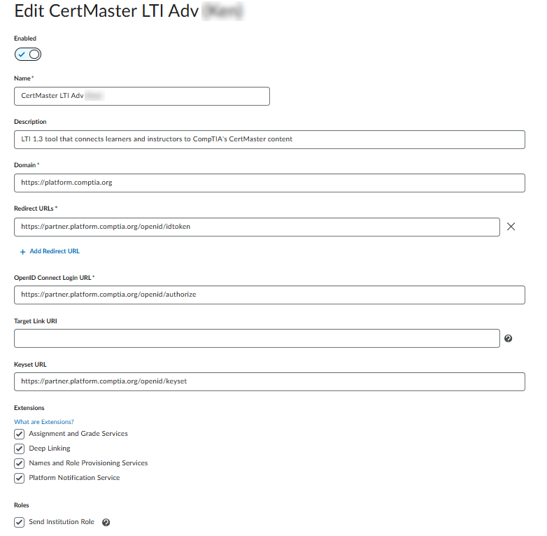 Brightspace LTI Advantage (1.3) Install – CompTIA